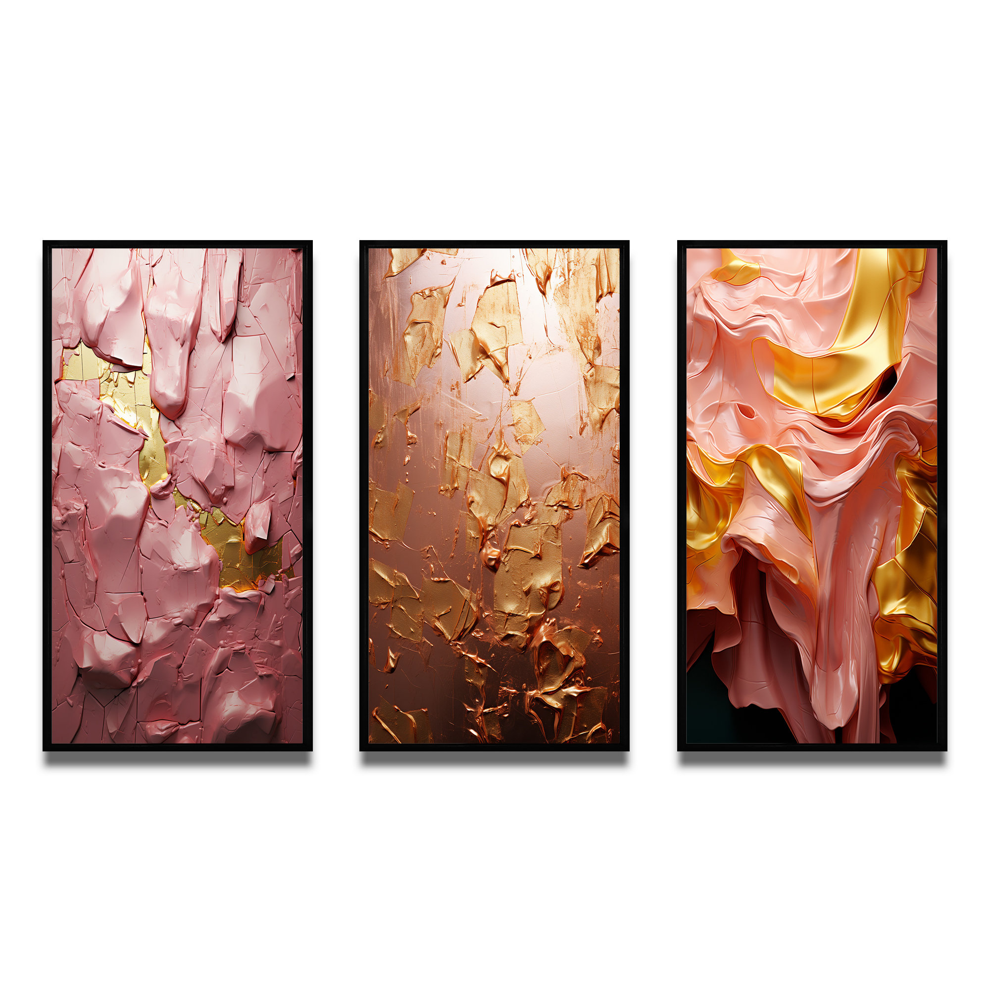 Ivy Bronx Sudden Joy Mystical Abstraction Pink And Gold - Abstract Painting Art Set Of 3 Pieces ...